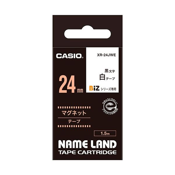 （まとめ） カシオ CASIO ネームランド NAME LAND マグネットテープ 24mm×1.5m 白／黒文字 XR-24JWE 1個 【×3セット】 送料無料