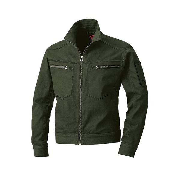 【村上被服製】 ブルゾン/作業着 【アーミーグリーン サイズ4L】 ストレッチ素材と横からも装着ファスナー 綿 ポリエステル 3203 緑 送料無料