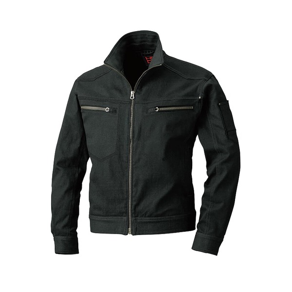 【村上被服製】 ブルゾン/作業着 【アッシュブラック サイズ3L】 ストレッチ素材と横からも装着ファスナー 綿 ポリエステル 3203 黒