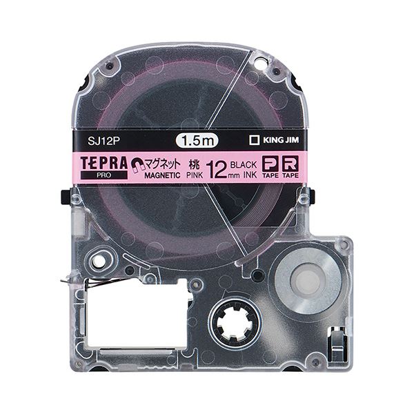 （まとめ） キングジム テプラ PRO テープカートリッジ マグネットテープ 12mm ピンク／黒文字 SJ12P 1個 【×4セット】 送料無料