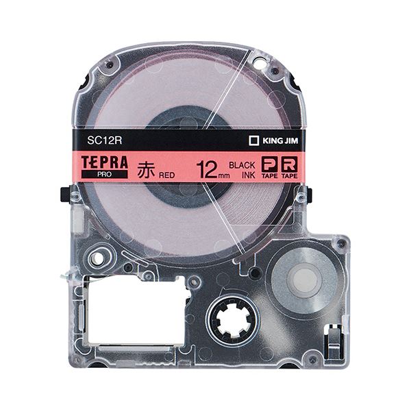(まとめ) キングジム テプラ PRO テープカートリッジ パステル 12mm 赤／黒文字 SC12R 1個 【×10セット】