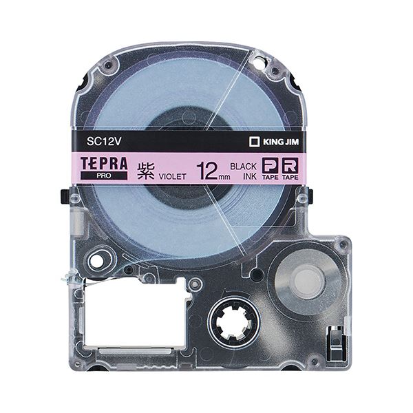 (まとめ) キングジム テプラ PRO テープカートリッジ パステル 12mm 紫／黒文字 SC12V 1個 【×10セット】