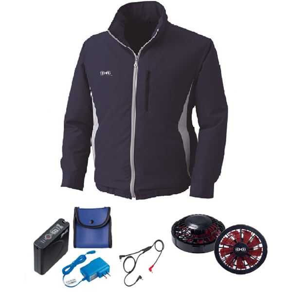 KU90520 空調服 R ポリエステル製フード付き FAN2200BR・RD9261・LISUPER1セット ネイビー 4L 送料無料