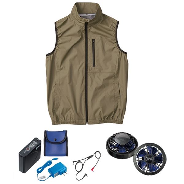 KU92140 空調服 R ポリエステル製 遮熱 タチエリ ベスト FAN2400SPBB・RD9261・LISUPER1セット カーキグリーン 3L 緑 送料無料