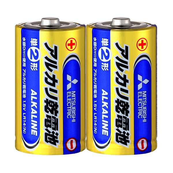（まとめ）三菱電機 アルカリ乾電池 単2形 LR14N/2S 1セット（20本：2本×10パック） 【×5セット】 送料無料