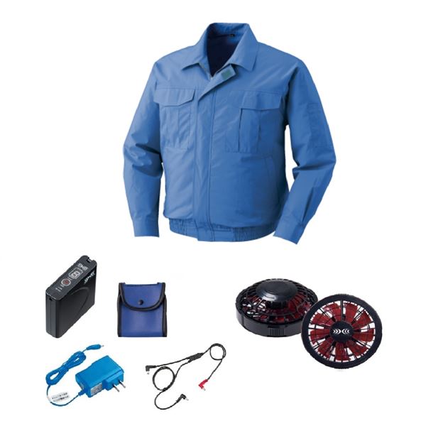 KU90550 空調服 R 綿薄手 FAN2200BR・RD9261・LISUPER1セット ライトブルー S 青 涼感抜群の薄手綿素材に進化したファン付き空調服セット 心地よい涼風をライトブルーでお届けします サイズSでぴったりフィット 青 送料無料