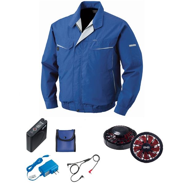 KU90470 空調服 R 綿・ポリ混紡 FAN2200BR・RD9261・LISUPER1セット ブルー L 青 送料無料