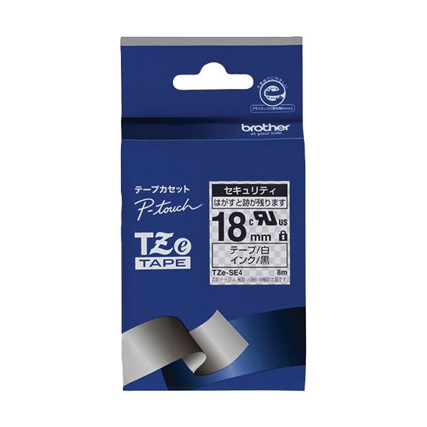（まとめ）ブラザー ピータッチ TZeテープセキュリティテープ 18mm 白/黒文字 TZE-SE4 1個【×2セット】 送料無料