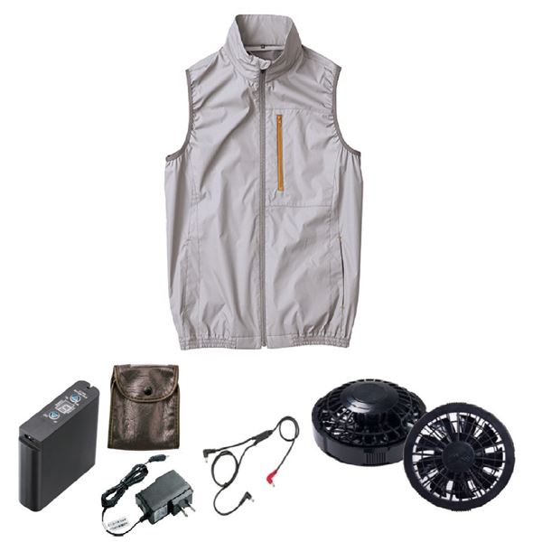 KU92140 空調服 R ポリエステル製 遮熱 タチエリ ベスト FAN2200B・RD9261・LIPRO2セット シルバー 4L 送料無料