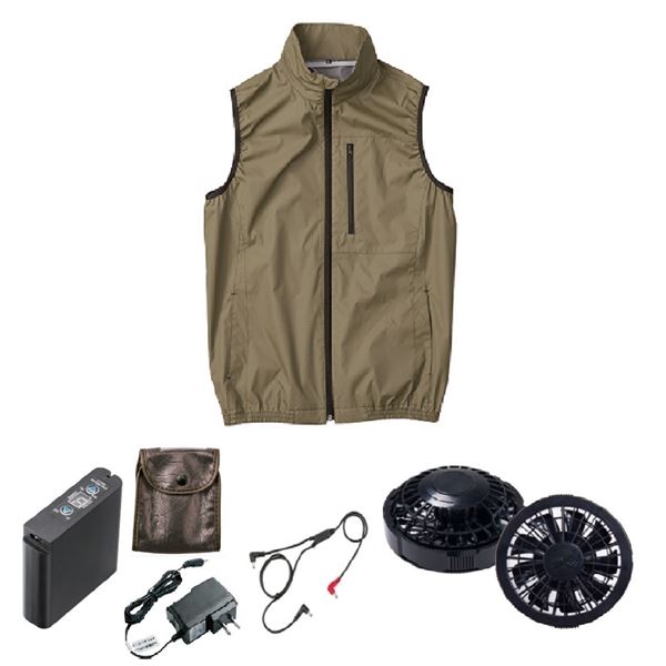 KU92140 空調服 R ポリエステル製 遮熱 タチエリ ベスト FAN2200B・RD9261・LIPRO2セット カーキグリーン 3L 緑 送料無料