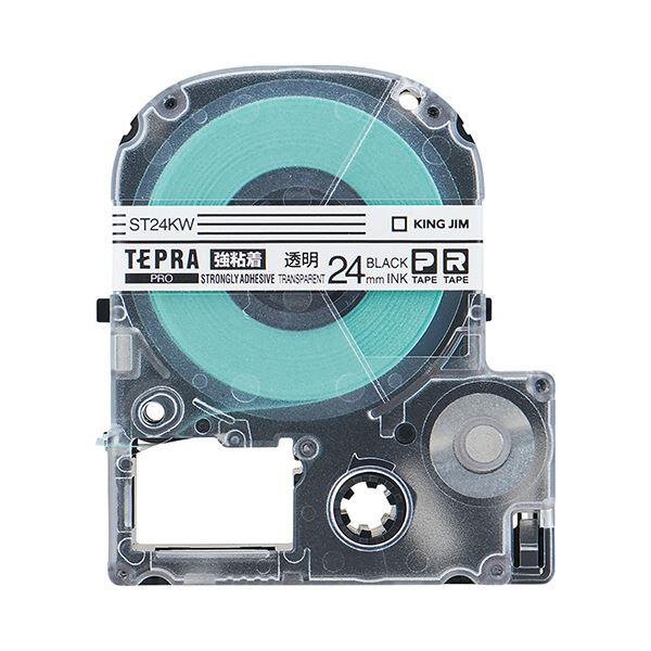 (まとめ) キングジム テプラ PRO テープカートリッジ 強粘着 24mm 透明／黒文字 ST24KW 1個 【×10セット】 送料無料