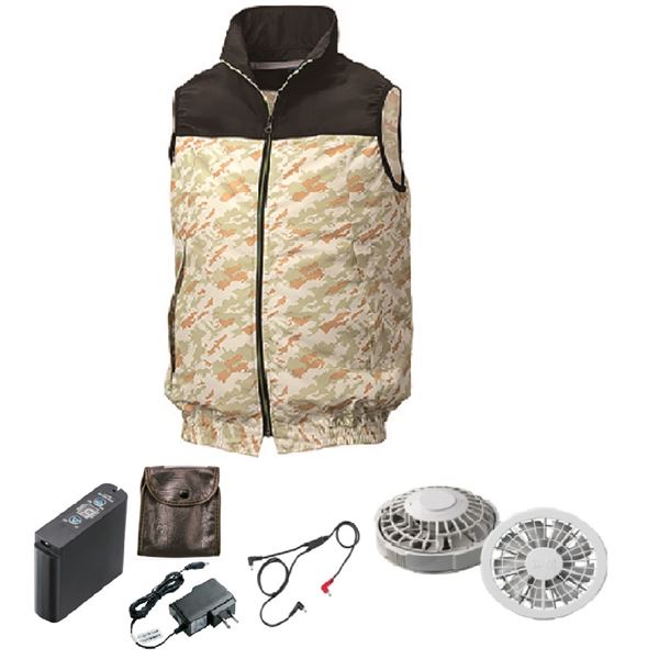 KU92020 空調服 R ポリエステル製 カジュアルベスト FAN2200G・RD9261・LIPRO2セット ブラック×サンドカモ L 黒