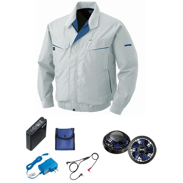 KU90470 空調服 R 綿・ポリ混紡 FAN2400SPBB・RD9261・LISUPER1セット シルバー 4L 送料無料