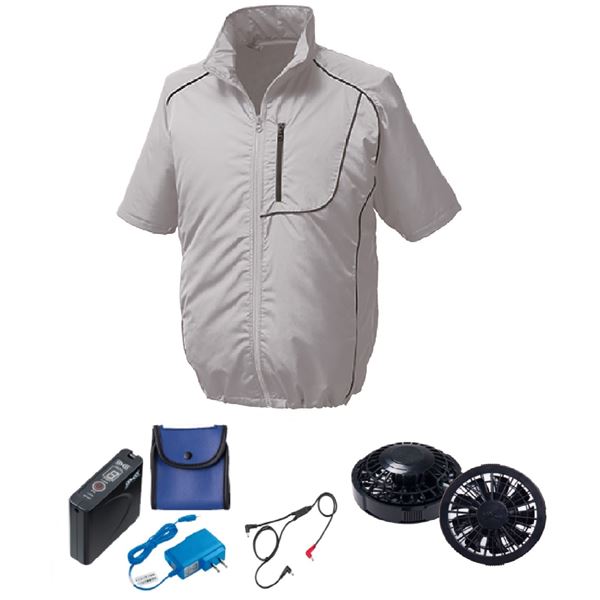 KU91720 空調服 R ポリエステル製 半袖 FAN2200B・RD9261・LISUPER1セット シルバー×ブラック 3L 黒 送料無料