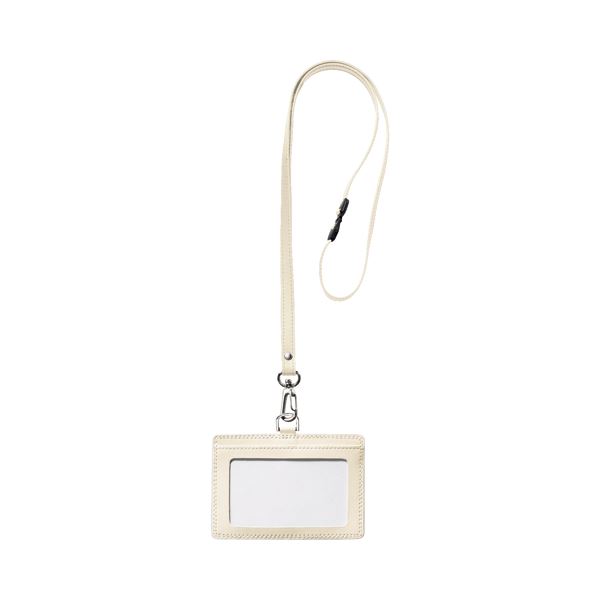 (まとめ) フロント 本革 レザー 製ネームカードホルダー ヨコ型 ストラップ付 ホワイト RLNH-E-W 1個 【×10セット】 白