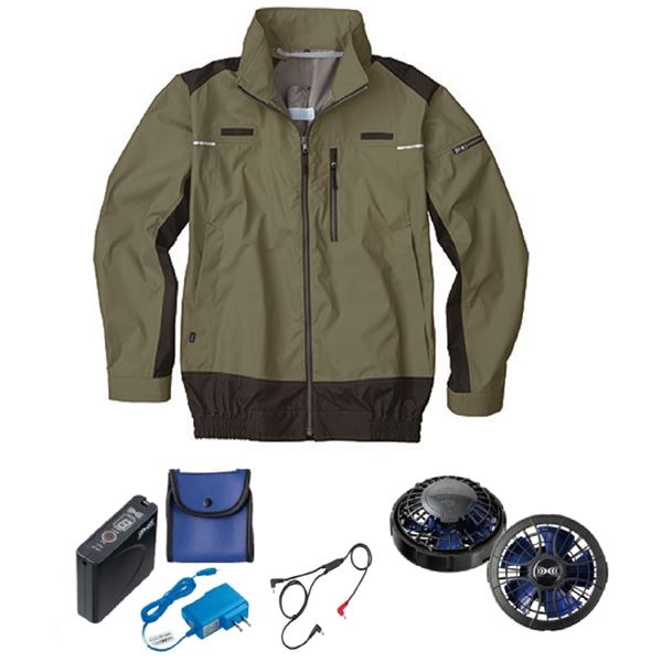 KU92110 空調服 R ポリエステル製 遮熱フルハーネス仕様 FAN2400SPBB・RD9261・LISUPER1セット カーキグリーン M 緑