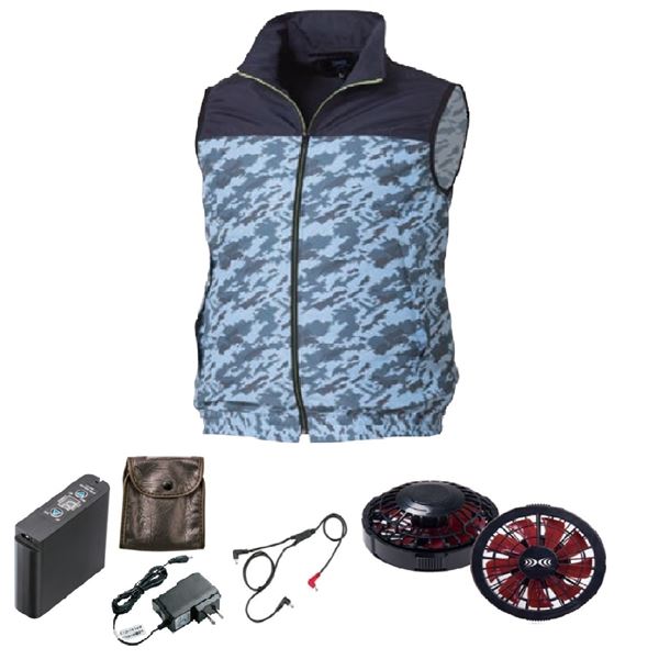 KU92020 空調服 R ポリエステル製 カジュアルベスト FAN2200BR・RD9261・LIPRO2セット ネイビー×ネイビーカモ 3L 送料無料