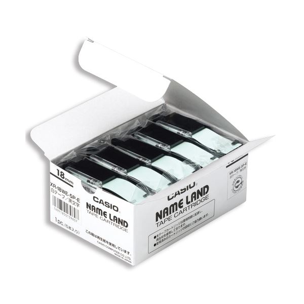 (まとめ）カシオ CASIO ネームランド NAME LAND スタンダードテープ 18mm×8m 白/黒文字 XR-18WE-5P-E 1パック(5個)【×3セット】 送料無料