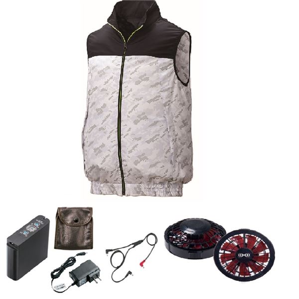 KU92020 空調服 R ポリエステル製 カジュアルベスト FAN2200BR・RD9261・LIPRO2セット ネイビー×薄グレーカモ 3L 送料無料