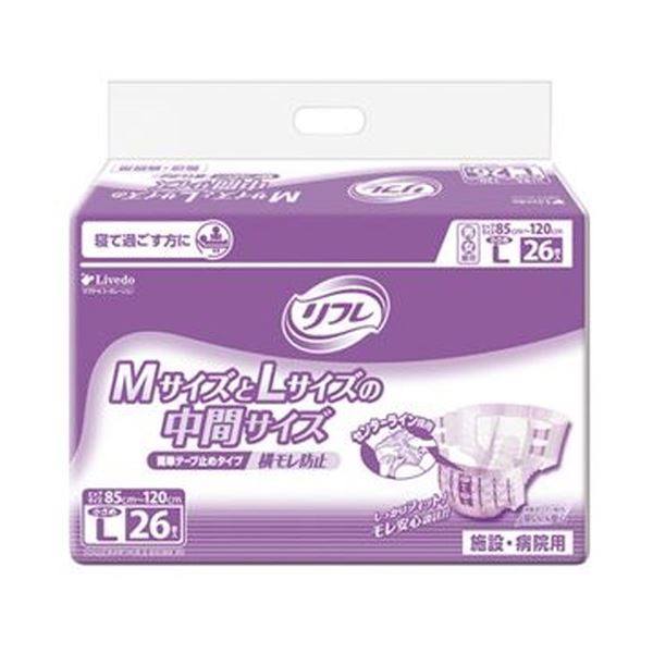 （まとめ）リブドゥコーポレーション リフレ簡単テープ止めタイプ 横モレ防止 小さめL 1パック（26枚）【×5セット】 横モレ防止の革新 快適な横向き寝に最適 驚きの簡単テープ止めタイプ 小さめLサイズで26枚入り 5セットでお得 送料無料