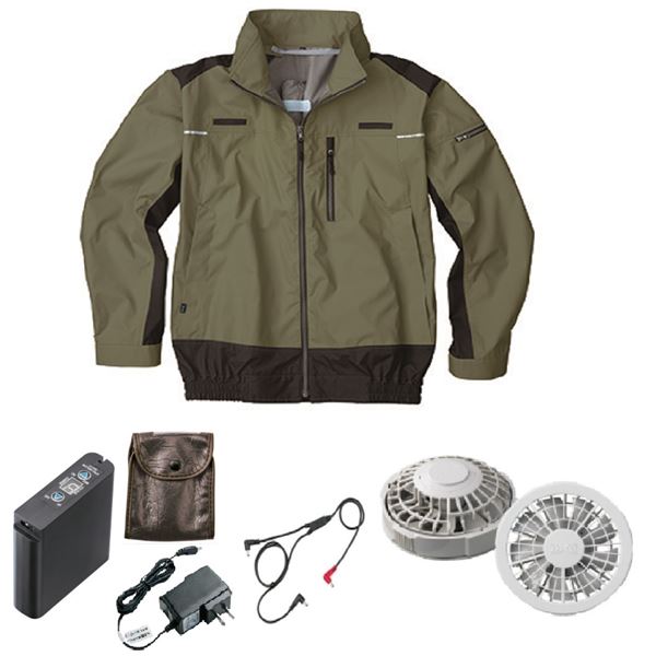 KU92110 空調服 R ポリエステル製 遮熱フルハーネス仕様 FAN2200G・RD9261・LIPRO2セット カーキグリーン LL 緑