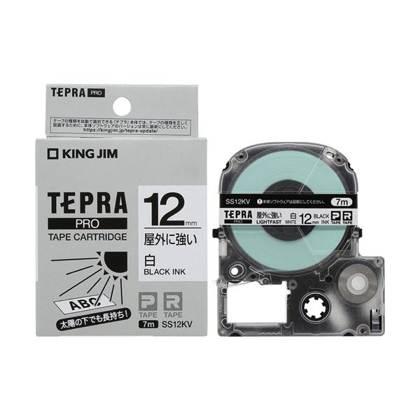 （まとめ）キングジム テプラ PRO テープカートリッジ 屋外に強いラベル 12mm 白/黒文字 SS12KV 1個 【×5セット】 送料無料