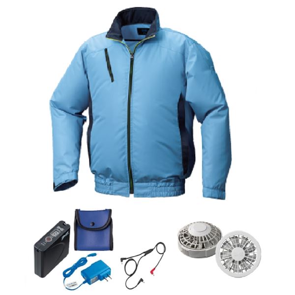 KU92010 空調服 R ポリエステル製 カジュアル FAN2200G・RD9261・LISUPER1セット ライトブルー×ダークネイビー M 青 送料無料