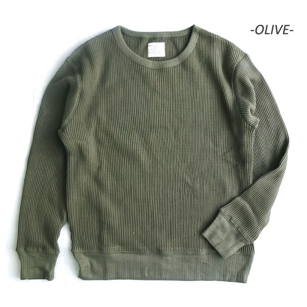 サーマル ワッフル アンダーシャツ M オリーブ 綿100％ スーパーヘビーウェイト 度詰め スウェット並み ミリタリーウェア 送料無料