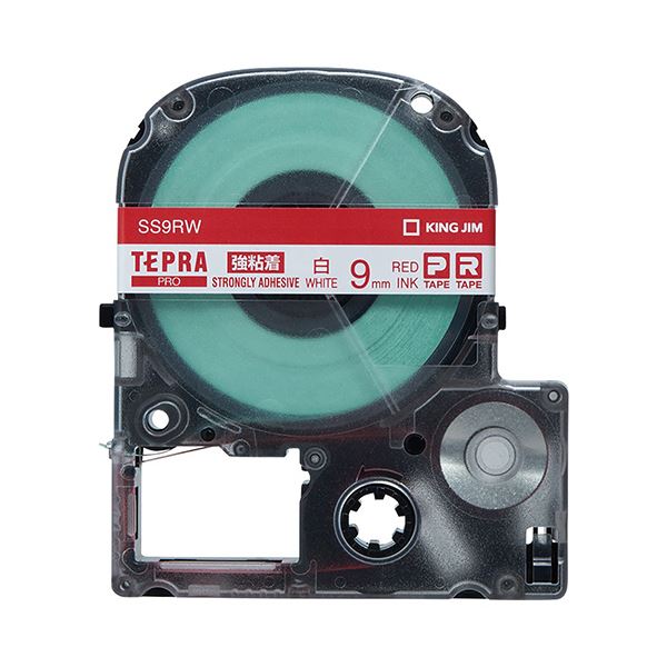 (まとめ) キングジム テプラ PRO テープカートリッジ 強粘着 9mm 白／赤文字 SS9RW 1個 【×10セット】 送料無料