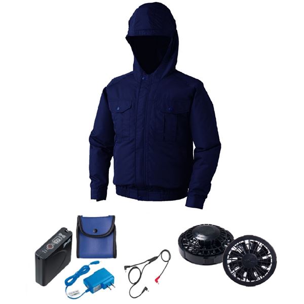 KU90810 空調服 R ポリエステル製フード付き FAN2200B・RD9261・LISUPER1セット ダークブルー M 青 送料無料