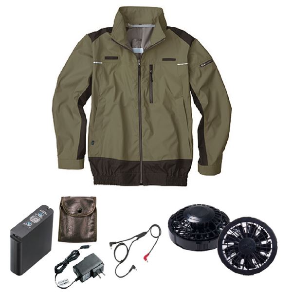 KU92110 空調服 R ポリエステル製 遮熱フルハーネス仕様 FAN2200B・RD9261・LIPRO2セット カーキグリーン 5L 緑 送料無料