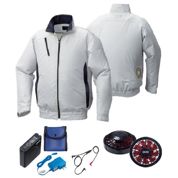 KU92010 空調服 R ポリエステル製 カジュアル FAN2200BR・RD9261・LISUPER1セット シルバー×ダークネイビー L 送料無料