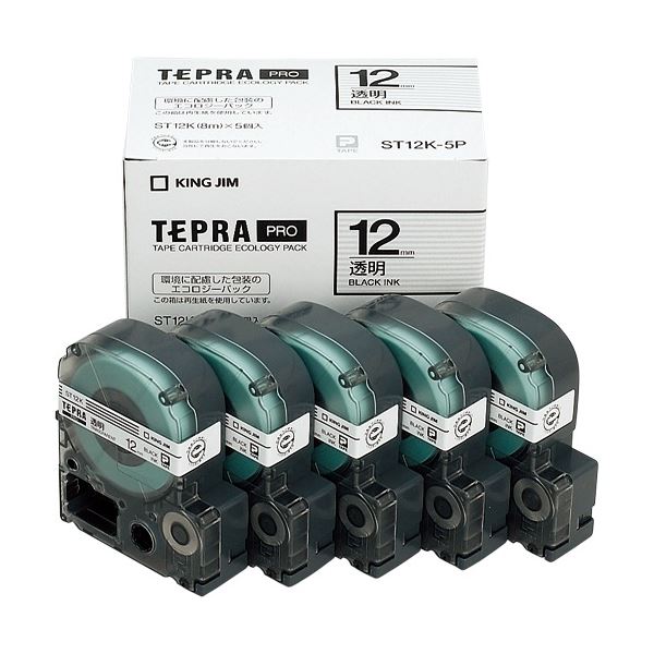 （まとめ） キングジム PROテープ ST12K-5P 透明に黒文字12mm 5個【×3セット】 送料無料