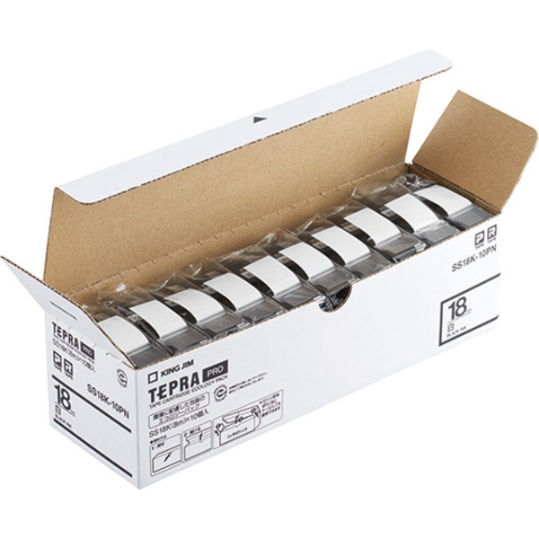 キングジム PROテープ SS18K-10PN 白に黒文字 18mm 10個 送料無料