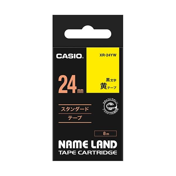 (まとめ) カシオ CASIO ネームランド NAME LAND スタンダードテープ 24mm×8m 黄／黒文字 XR-24YW 1個 【×10セット】 送料無料