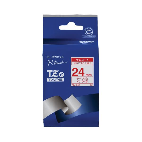 (まとめ) ブラザー BROTHER ピータッチ TZeテープ ラミネートテープ 24mm 白／赤文字 TZE-252 1個 【×10セット】 送料無料
