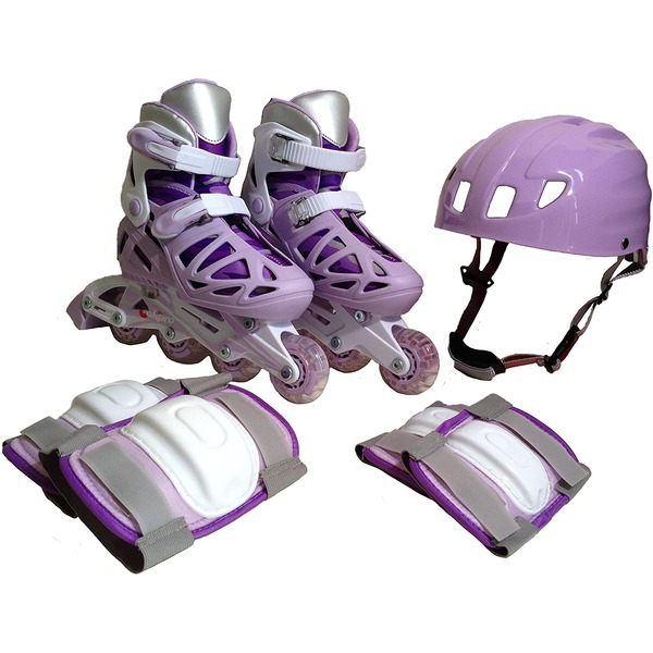 ジュニア用 インラインスケート 4点セット 【L 20〜23cm パープル】 紫