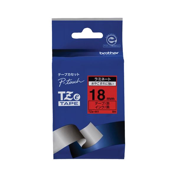 (まとめ) ブラザー BROTHER ピータッチ TZeテープ ラミネートテープ 18mm 赤／黒文字 TZE-441 1個 【×10セット】 送料無料