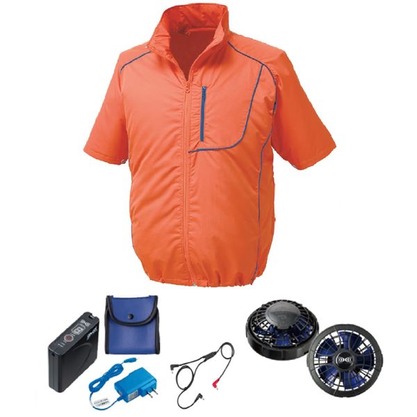 KU91720 空調服 R ポリエステル製 半袖 FAN2400SPBB・RD9261・LISUPER1セット オレンジ×ネイビー 3L 送料無料