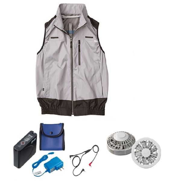 KU92120 空調服 R ポリエステル製 遮熱フルハーネス仕様ベスト FAN2200G・RD9261・LISUPER1セット シルバー 4L 送料無料