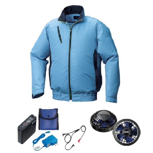 KU92010 空調服 R ポリエステル製 カジュアル FAN2400SPBB・RD9261・LISUPER1セット ライトブルー×ダークネイビー M 青 送料無料