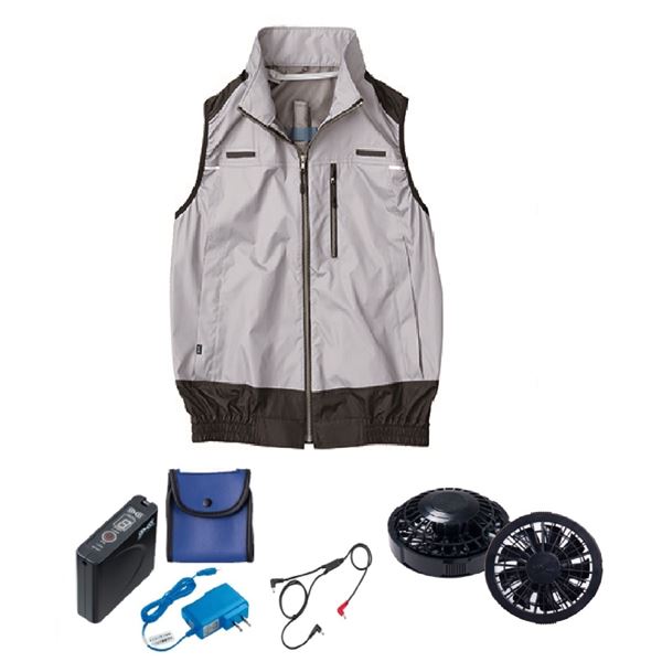 KU92120 空調服 R ポリエステル製 遮熱フルハーネス仕様ベスト FAN2200B・RD9261・LISUPER1セット シルバー 3L 送料無料