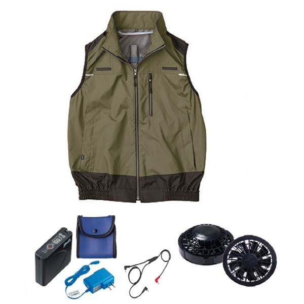 KU92120 空調服 R ポリエステル製 遮熱フルハーネス仕様ベスト FAN2200B・RD9261・LISUPER1セット カーキグリーン 4L 緑