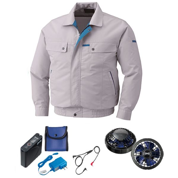 KU90450 空調服 R 綿・ポリ混紡 脇下マチ付き FAN2400SPBB・RD9261・LISUPER1セット シルバー L 送料無料