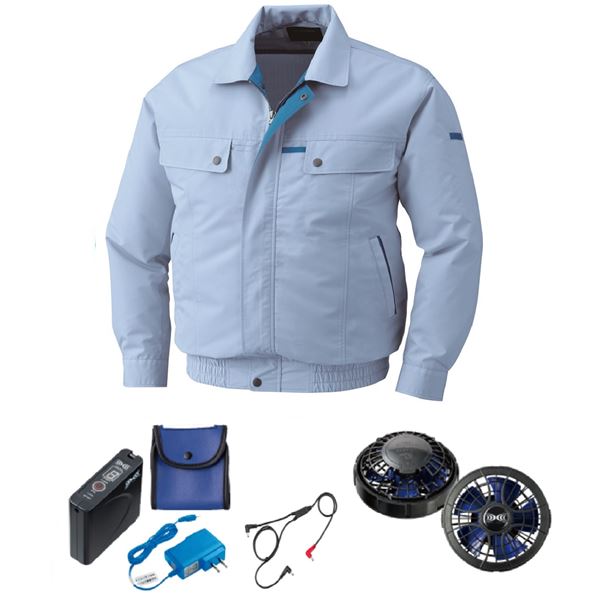 KU90450 空調服 R 綿・ポリ混紡 脇下マチ付き FAN2400SPBB・RD9261・LISUPER1セット サックス L 送料無料