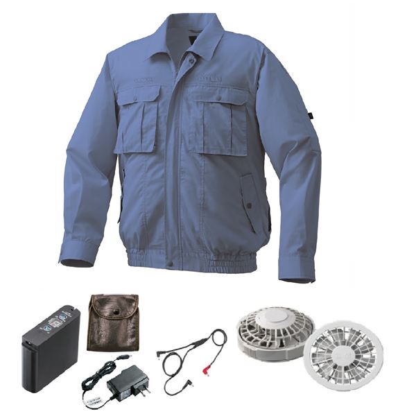 KU92100 空調服 R 綿・ポリ混紡 フルハーネス仕様 FAN2200G・RD9261・LIPRO2セット ライトブルー LL 青 送料無料