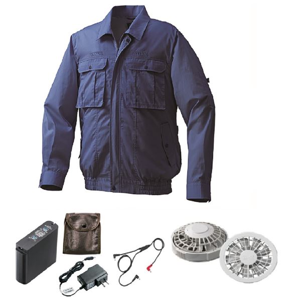 KU92100 空調服 R 綿・ポリ混紡 フルハーネス仕様 FAN2200G・RD9261・LIPRO2セット ネイビー LL 送料無料