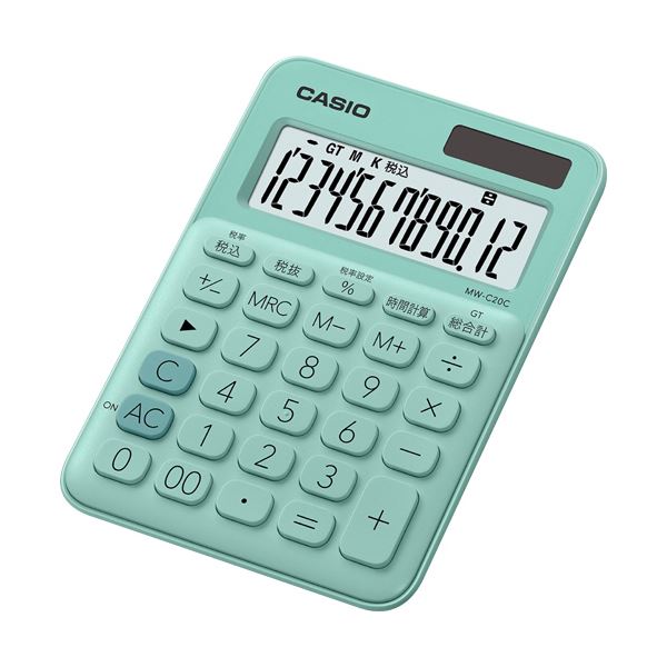 (まとめ) カシオ カラフル電卓 ミニジャストタイプ12桁 ミントグリーン MW-C20C-GN-N 1台 【×10セット】 緑 送料無料