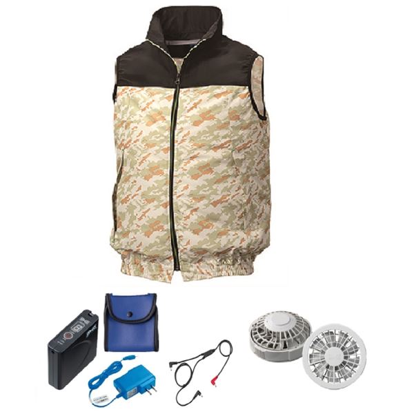 KU92020 空調服 R ポリエステル製 カジュアルベスト FAN2200G・RD9261・LISUPER1セット ブラック×サンドカモ 4L 黒