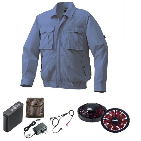 KU92100 空調服 R 綿・ポリ混紡 フルハーネス仕様 FAN2200BR・RD9261・LIPRO2セット ライトブルー L 青 送料無料